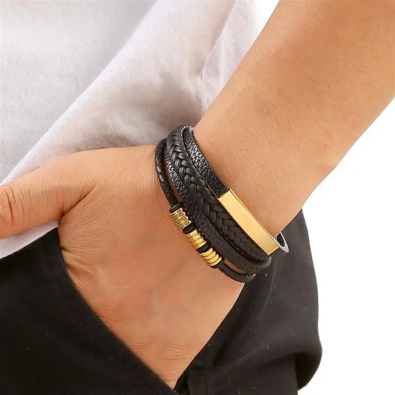 FORGELINE Engravable Men's Bracelet Made of Braided Faux Leather with ...